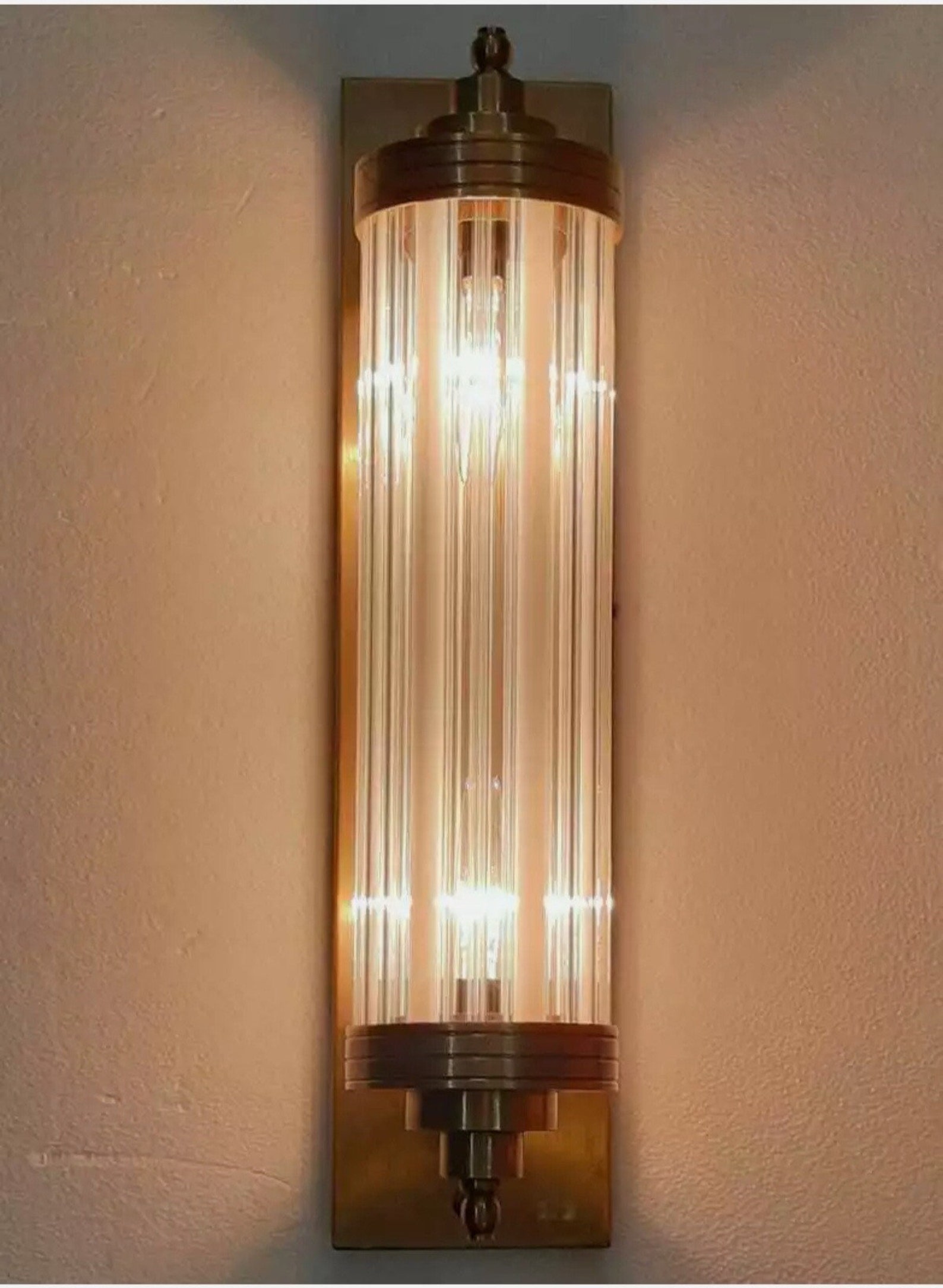Antique Old Vintage Art Deco Brass & Glass Rod Light Fixture - Etsy