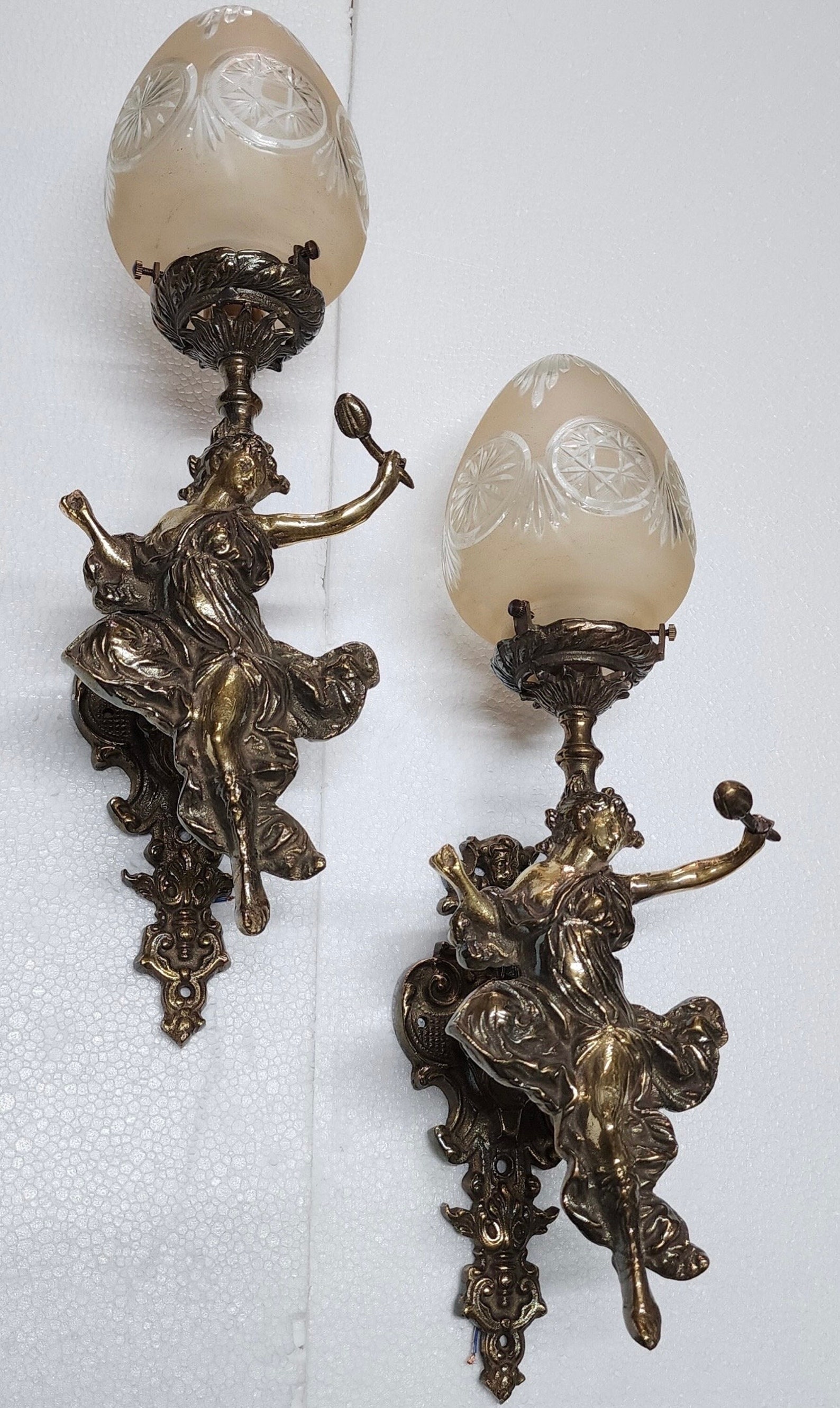 Pair of Antique Vintage Old Art Nouveau Brass Mermaid Wall Sconces ...