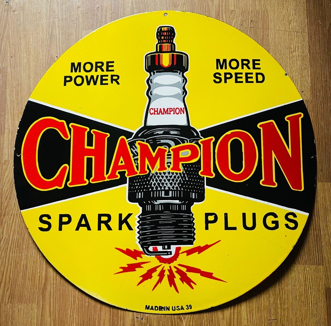 Double Sided Champion Spark Plugs Antique Vintage Porcelain Advertising ...