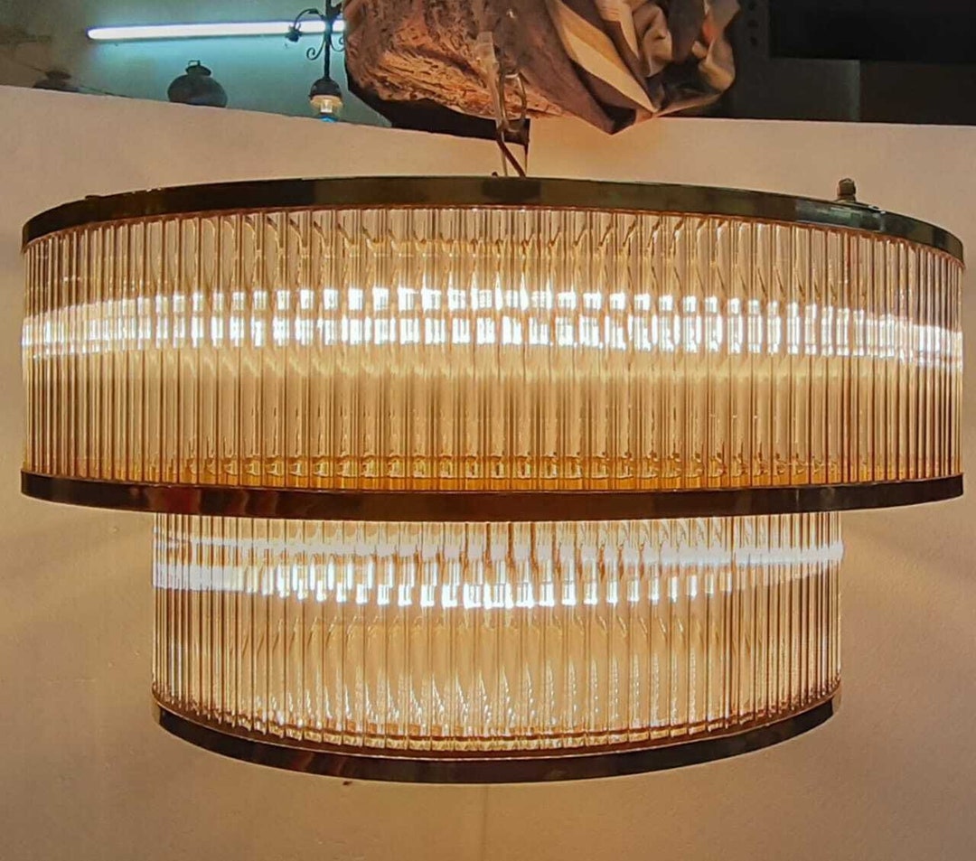 Vintage Art Deco Brass & Glass Rod Ceiling Fixture 8 Light Ship ...