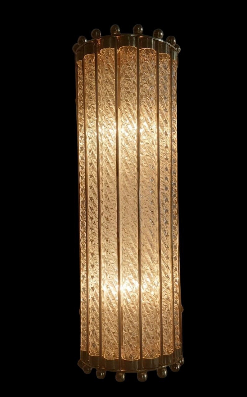 Pair of Antique Vintage Old Art Deco Brass & Ribbed Glass Rod - Etsy