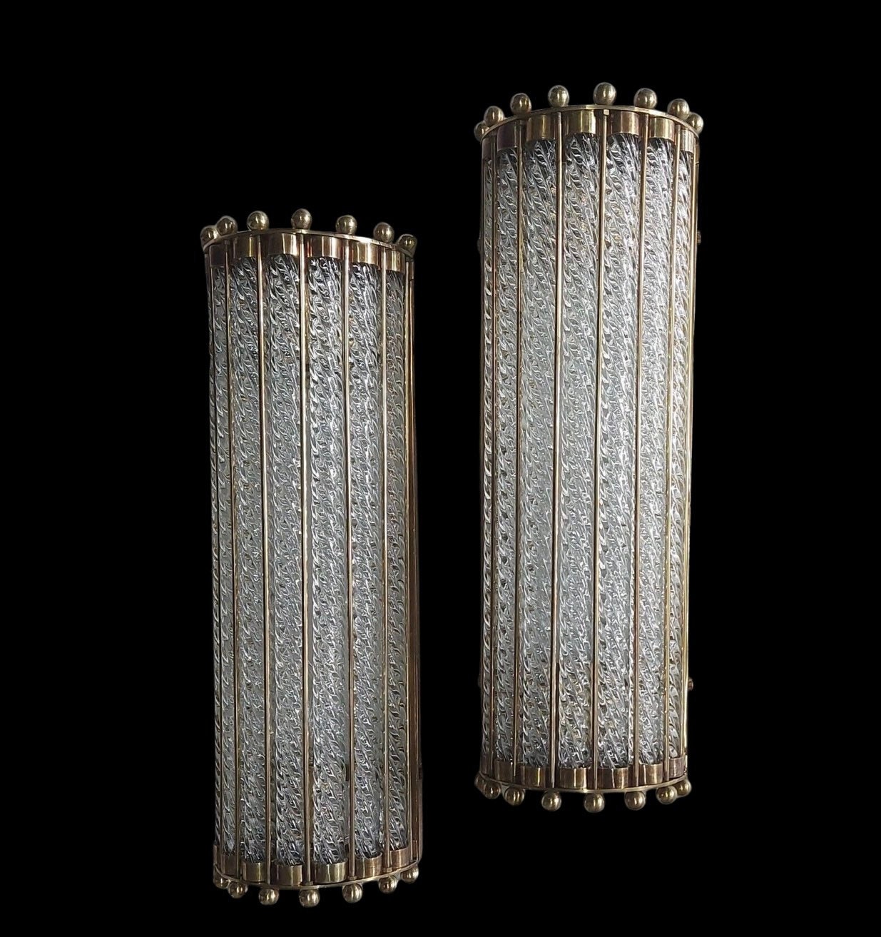 Pair of Antique Vintage Old Art Deco Brass & Ribbed Glass Rod - Etsy