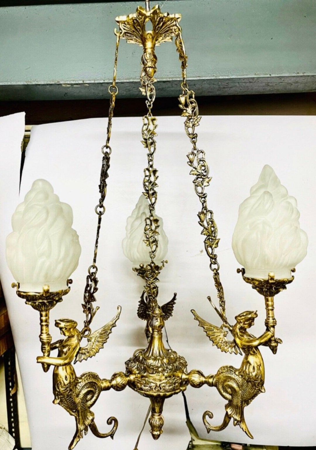 Antique Vintage Old Art Nouveau Brass Mermaid Ceiling Hanging ...