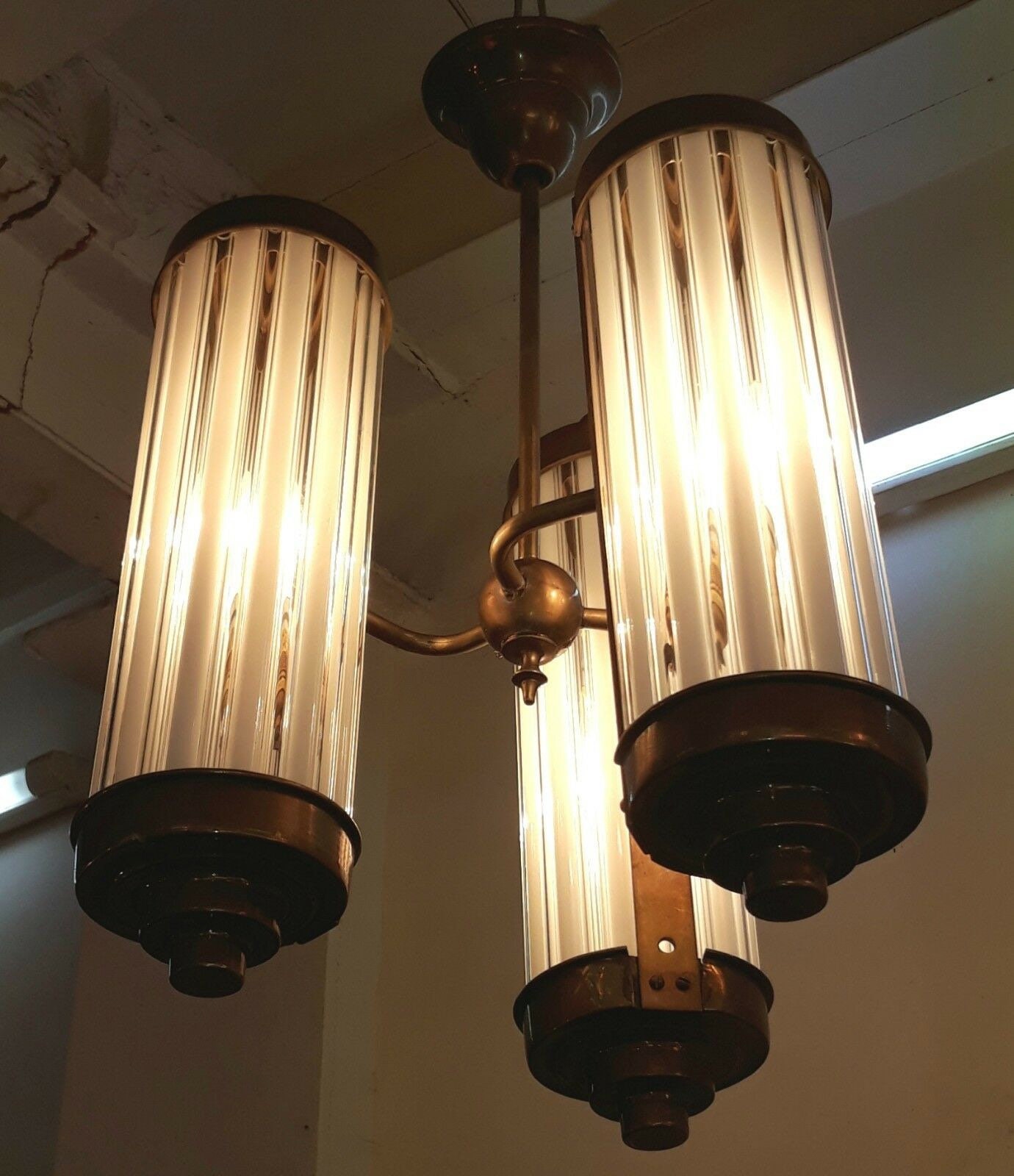 Vintage Art Deco Brass & Milk Glass Rod Ceiling Fixture - Etsy