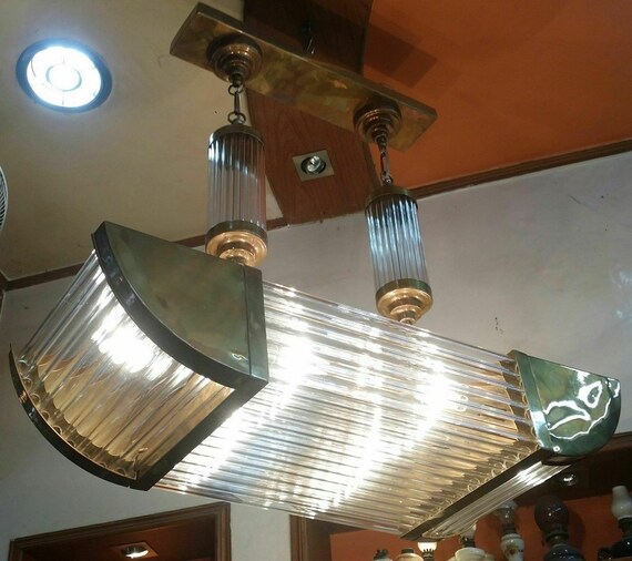 Vintage Art Deco Brass & Glass Rod Ceiling Fixture 6 Light - Etsy