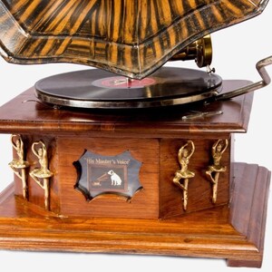 Vintage Replica HMV Phonograph Gramophone Record Player Fully Functional Recreation With Horn ...