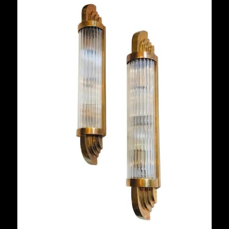 Pair of Antique Old Vintage Skyscraper Art Deco Brass & Glass - Etsy