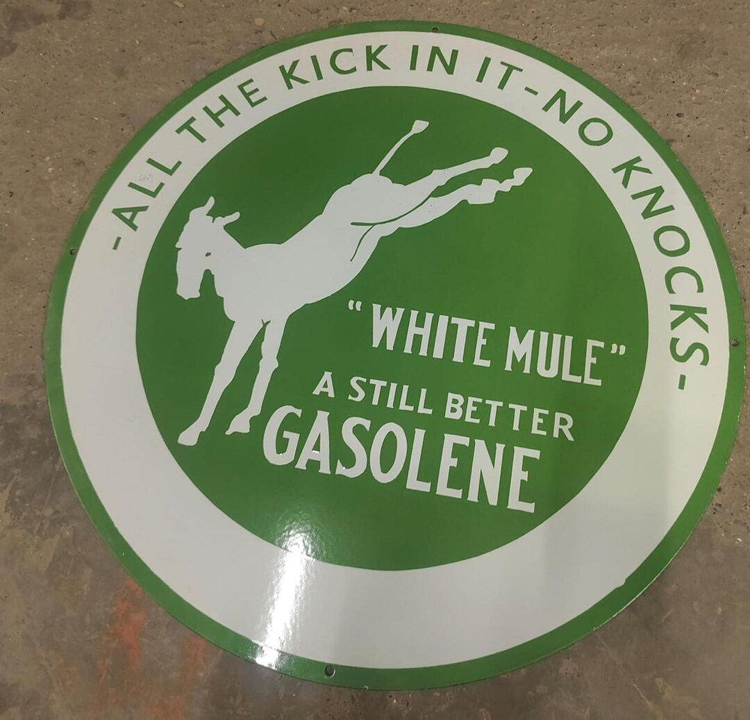 White Mule Gasoline Vintage Porcelain Enamel Advertising Enamel Sign ...