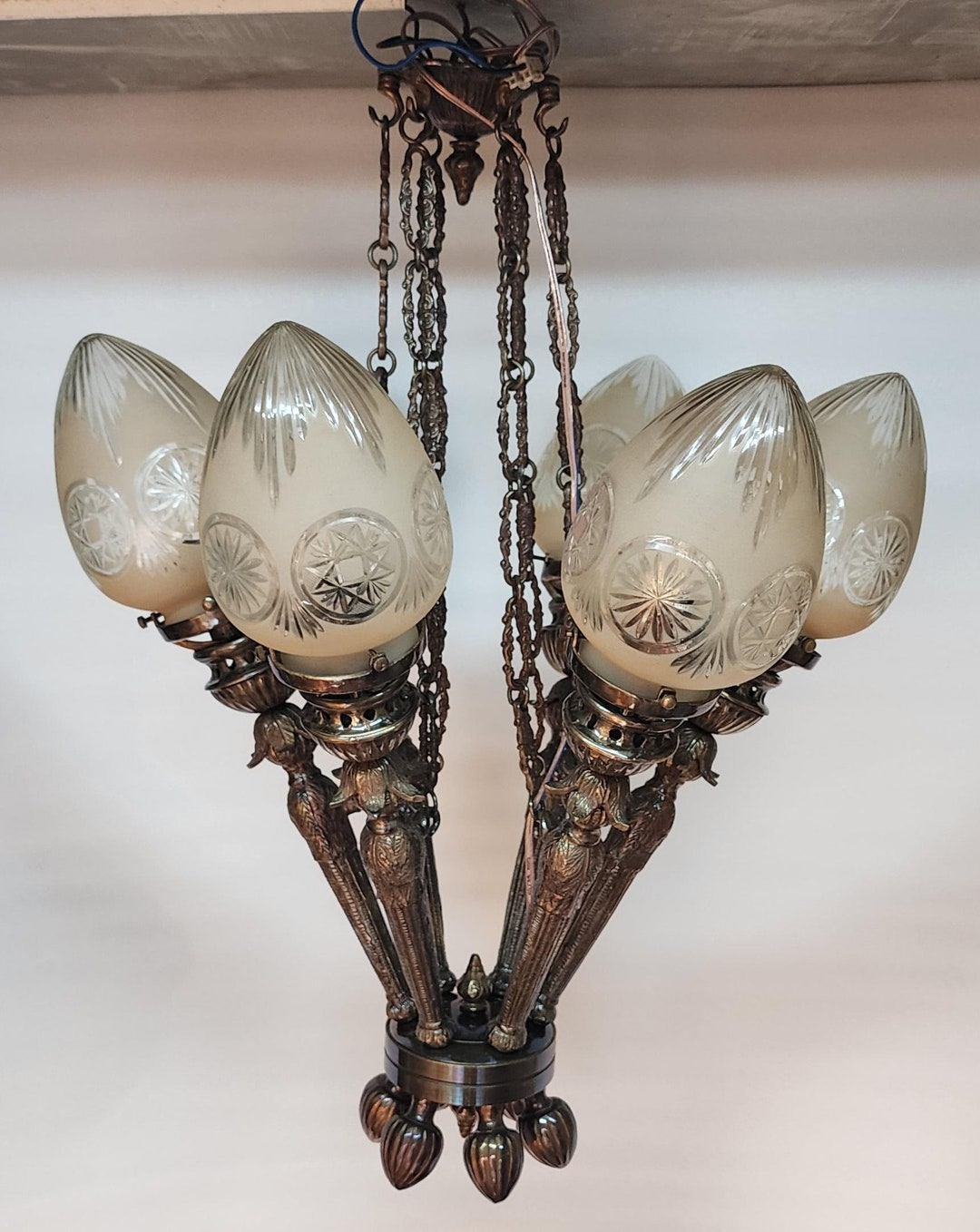 Pair of Antique Vintage Art Deco Nouveau Mashaal 6 Light Hanging ...