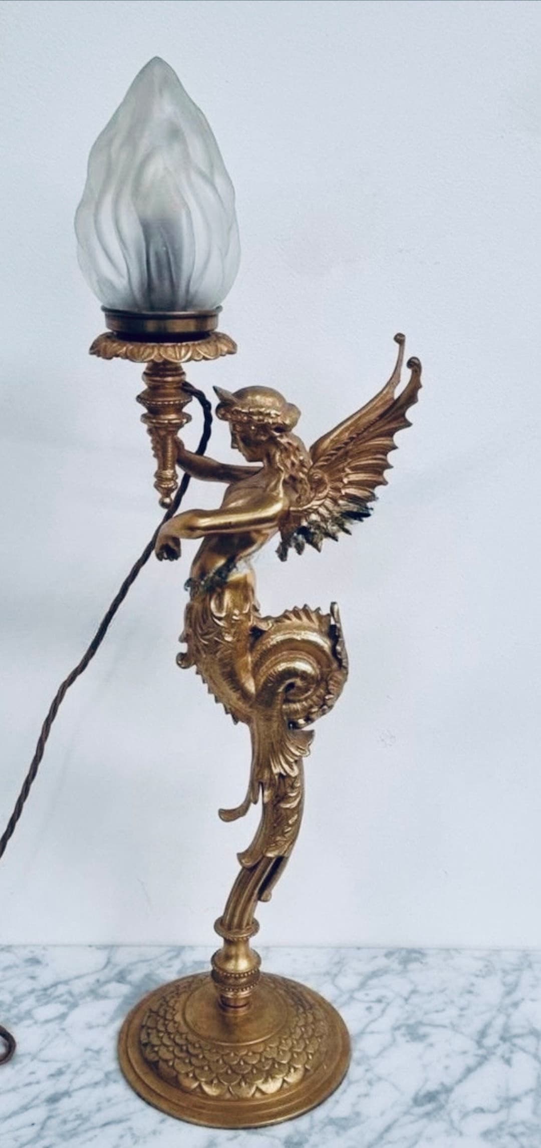 Vintage Art Nouveau Deco Light Old Lamp Mermaid Table Lamp Fixture ...