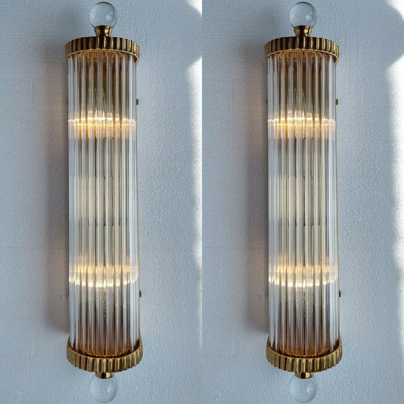 Pair of Vintage Old Art Deco Brass & Glass Rod Ship Light - Etsy