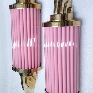 Pair of Antique Vintage Old Art Deco Brass & Pink Glass Rod Ship Light ...