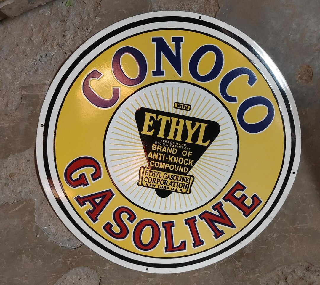 Vintage Porcelain Enamel Conoco Gasoline 30 Inch Single Sided ...