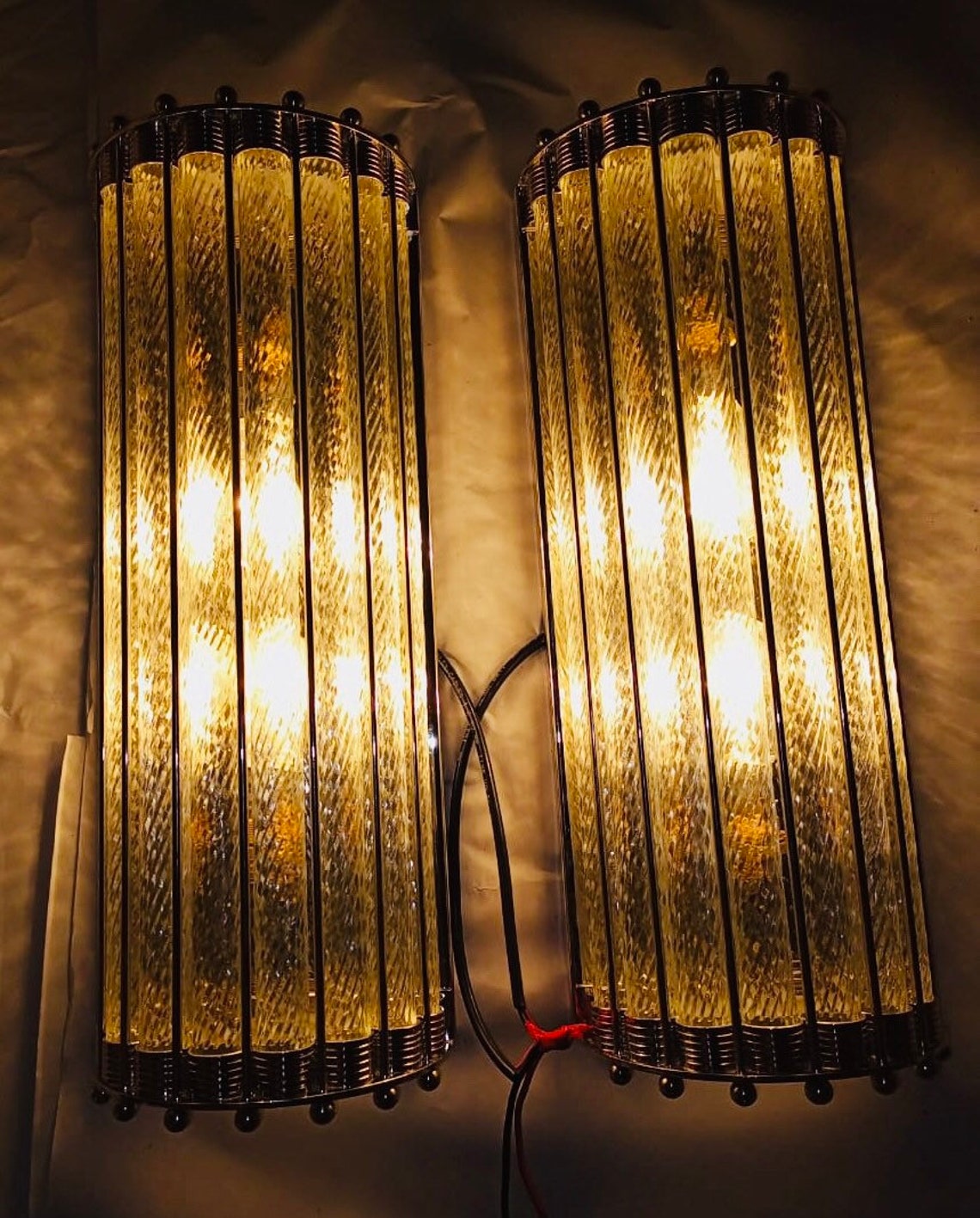 Pair of Antique Vintage Art Deco Brass & Twisted Glass Rod - Etsy
