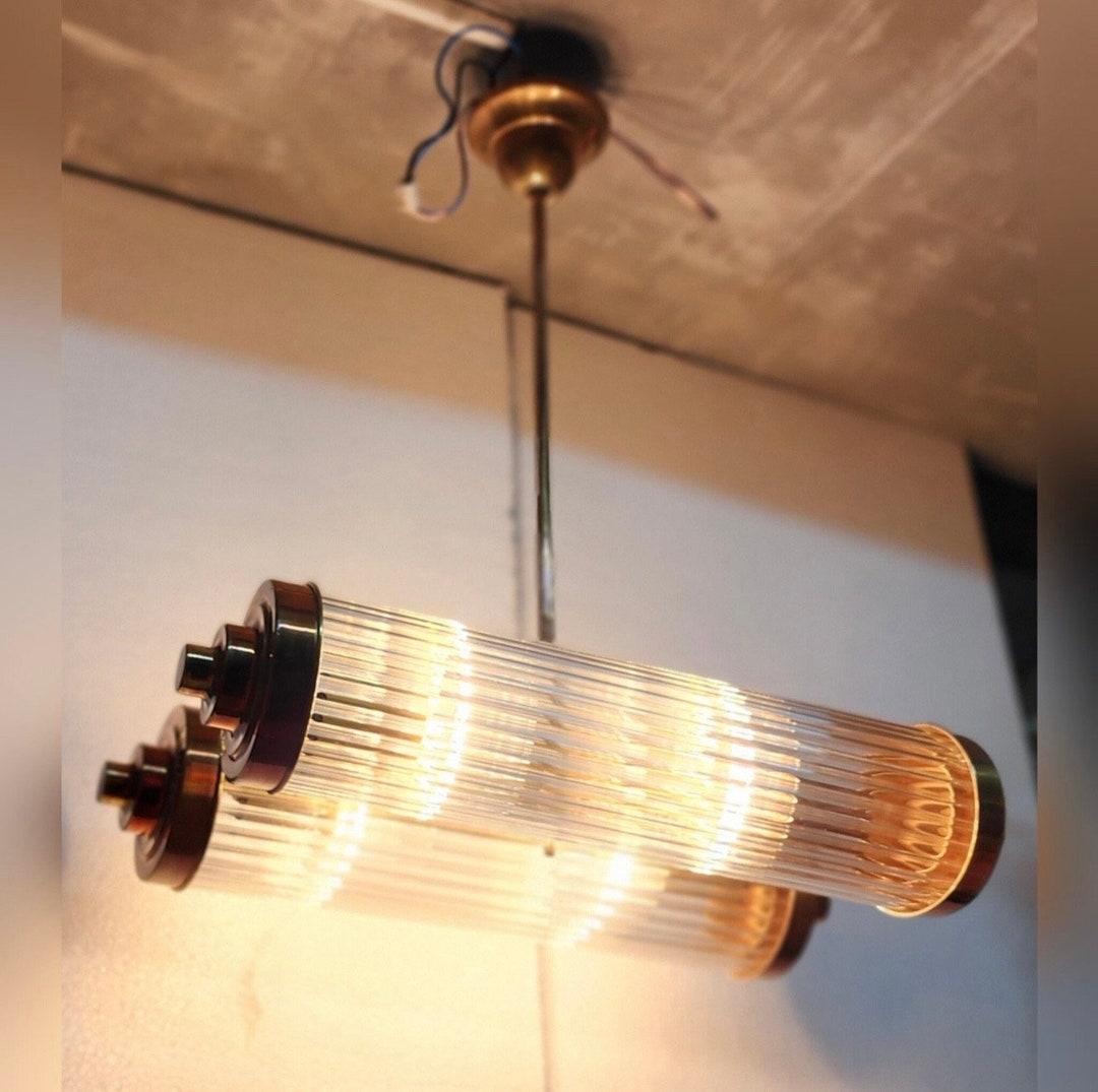 Vintage Skyscraper Art Deco Brass & Glass Rod Ceiling Fixture ...