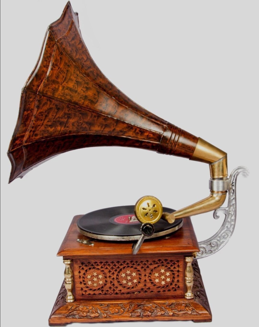 Vintage Replica HMV Phonograph Gramophone Record Player Fully Functional Recreation With Horn ...