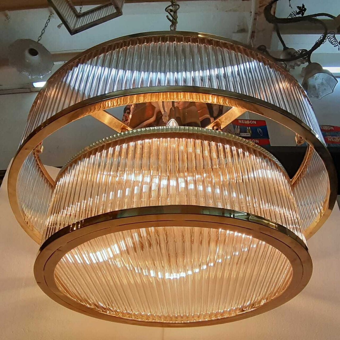 Vintage Art Deco Brass & Glass Rod Ceiling Fixture 8 Light - Etsy