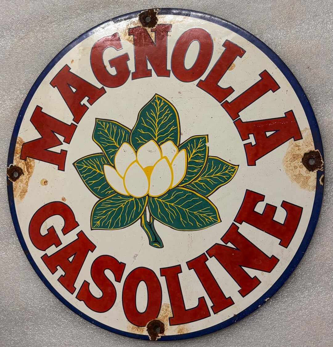 Rare Vintage Enamel Magnolia Gasoline 12 Inches Single Sided ...