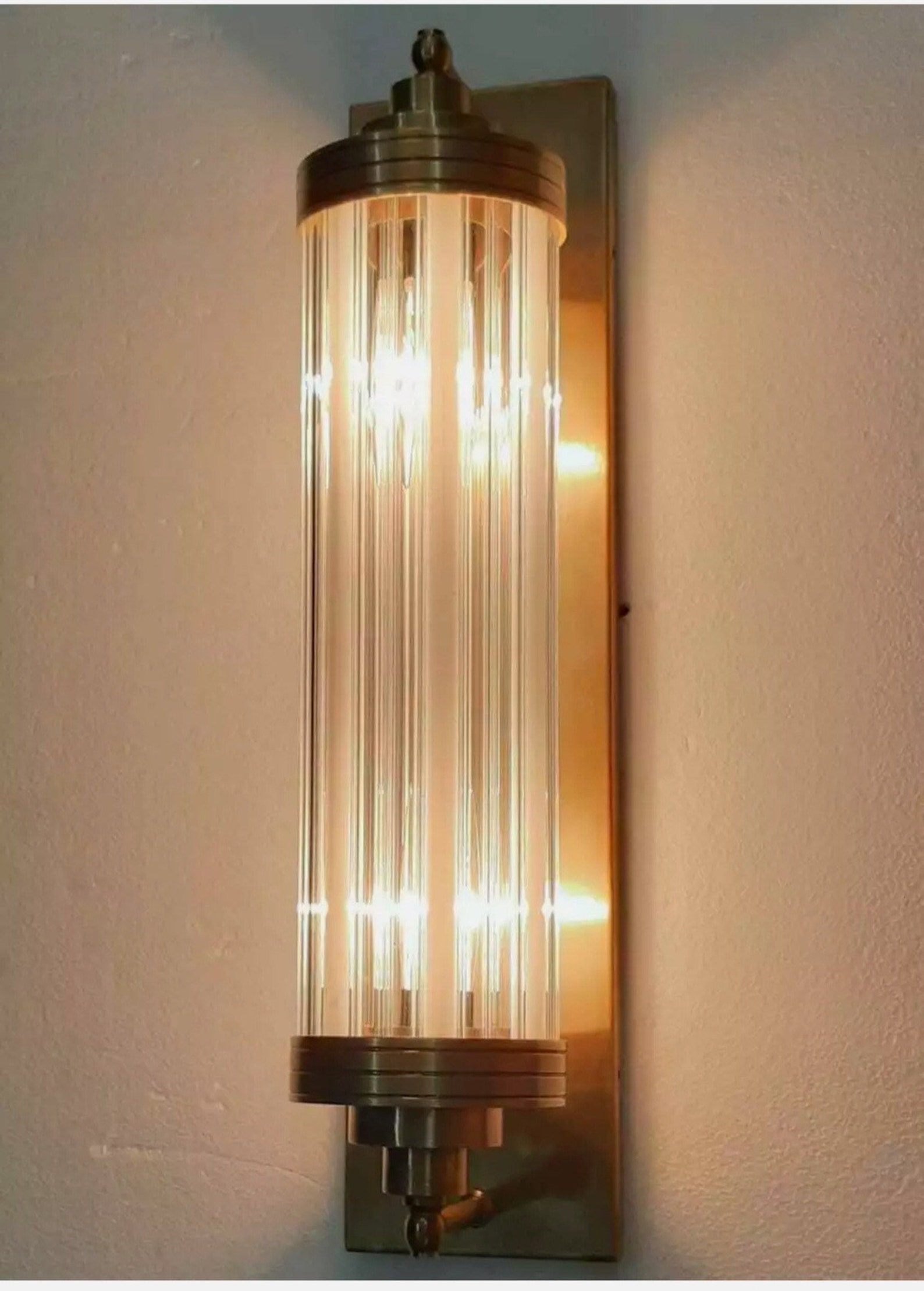 Antique Old Vintage Art Deco Brass & Glass Rod Light Fixture - Etsy