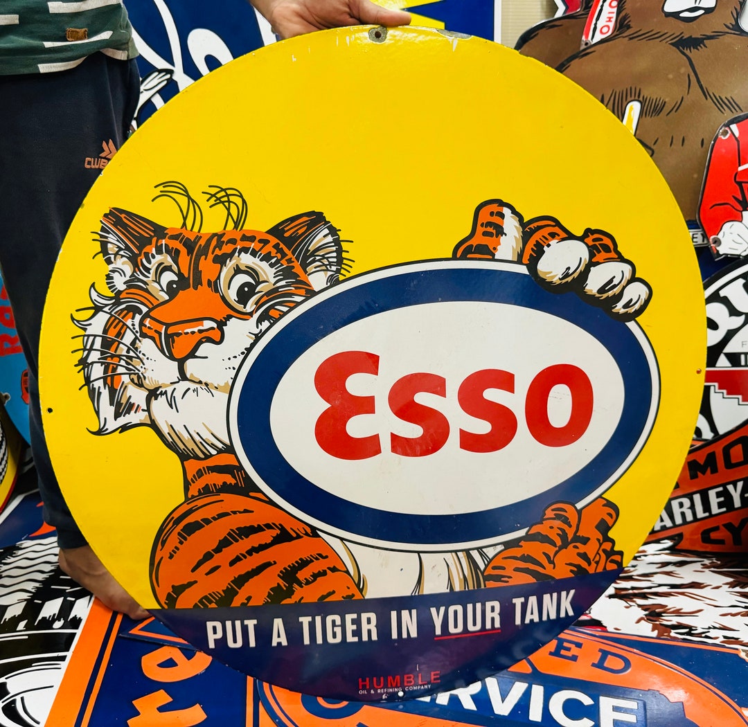 Antique Original Vintage Esso Put A Tiger in Your Tank Porcelain ...