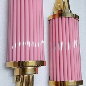 Pair of Antique Vintage Old Art Deco Brass & Pink Glass Rod Ship Light ...