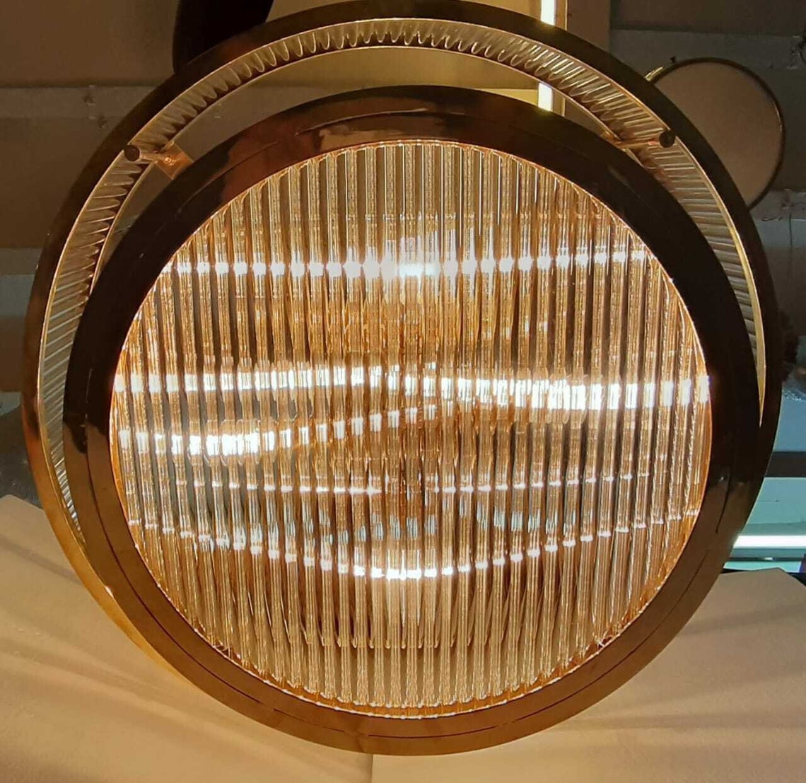 Vintage Art Deco Brass & Glass Rod Ceiling Fixture 8 Light Ship ...