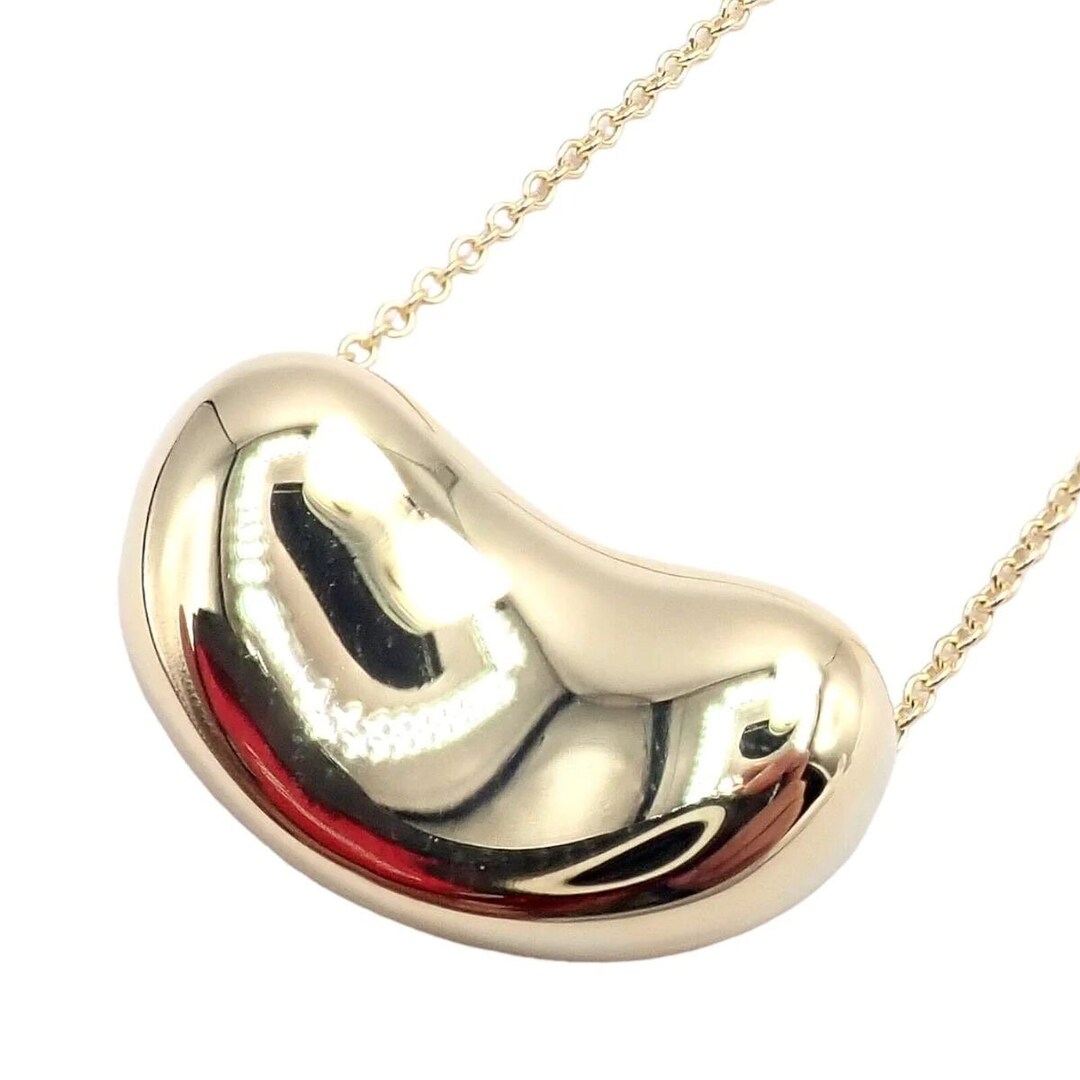 Elegant Authentic Tiffany Co Elsa Peretti Large 18k Yellow Gold Bean Necklace Etsy