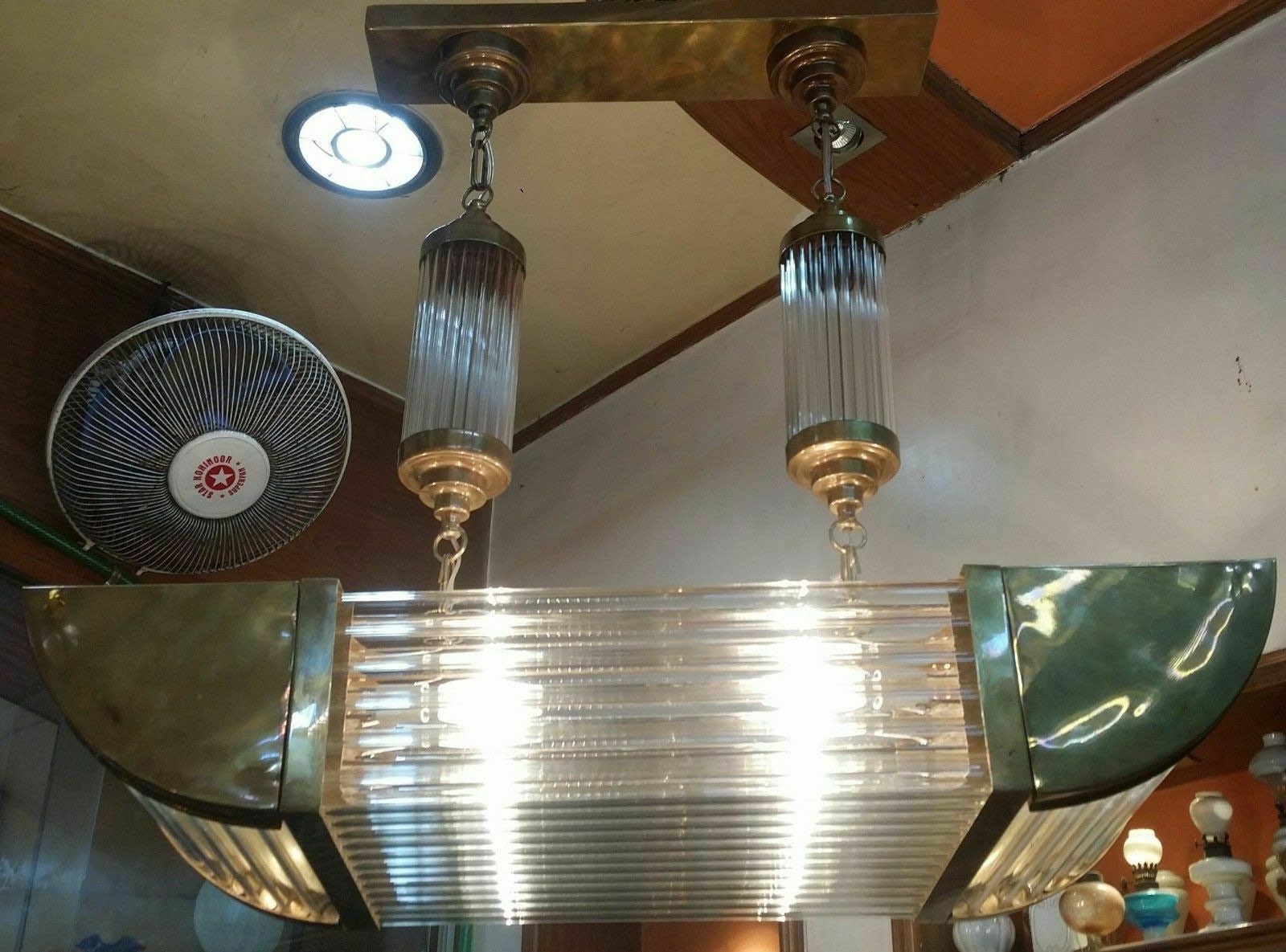 Vintage Art Deco Brass & Glass Rod Ceiling Fixture 6 Light - Etsy