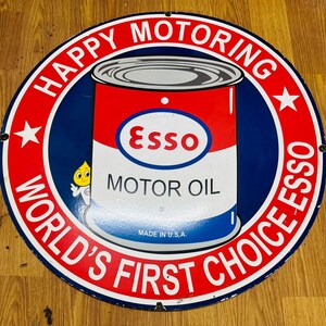 Vintage Porcelain Enamel Esso Motor Oil 30 Inch Single Sided ...
