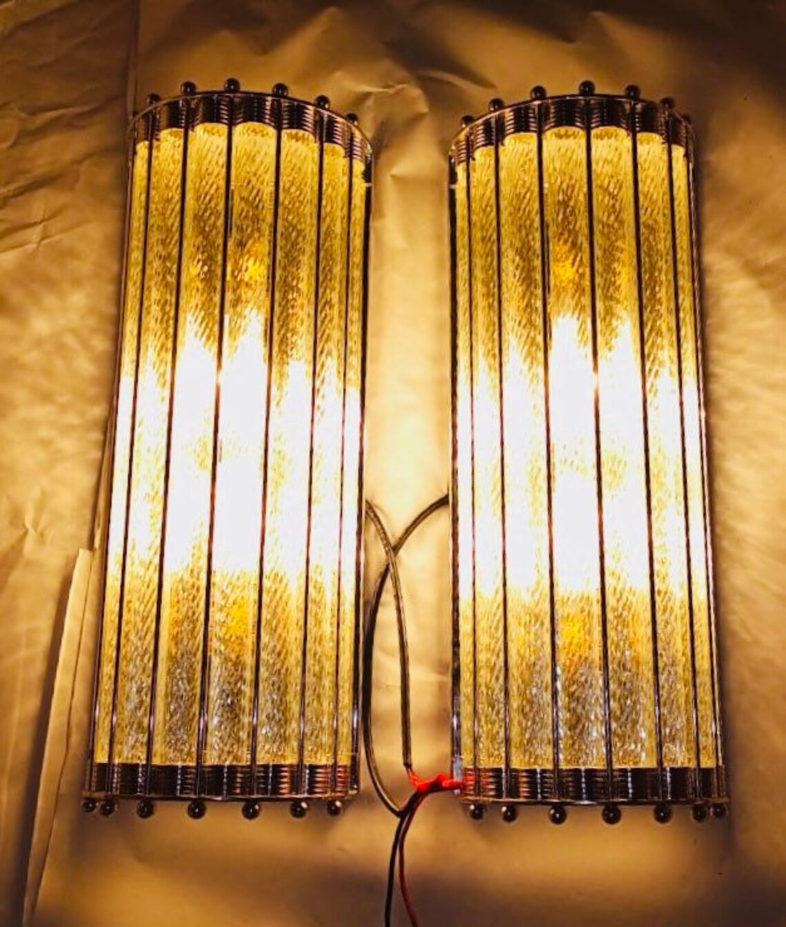 Pair of Antique Vintage Art Deco Brass & Twisted Glass Rod - Etsy