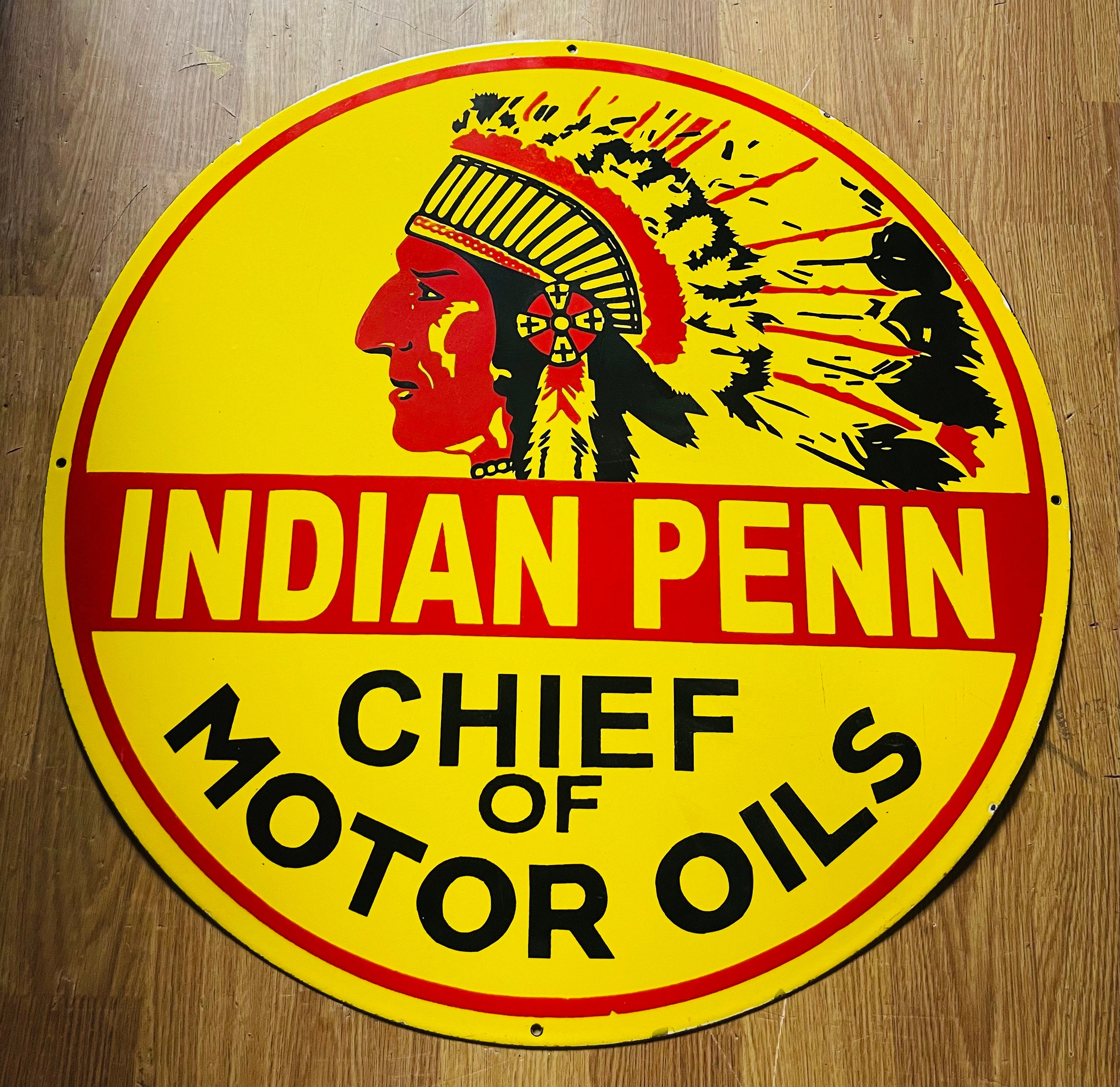 Indian Penn Chief of Motor Oils Vintage Porcelain Advertising - Etsy