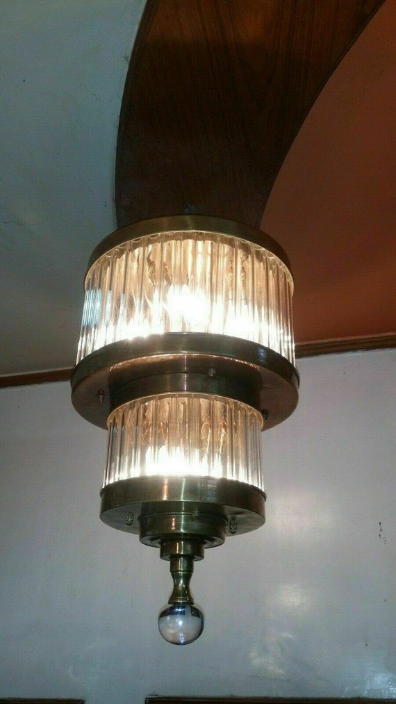 Vintage Art Deco Brass & Glass Rod Ceiling Fixture 6 Light - Etsy