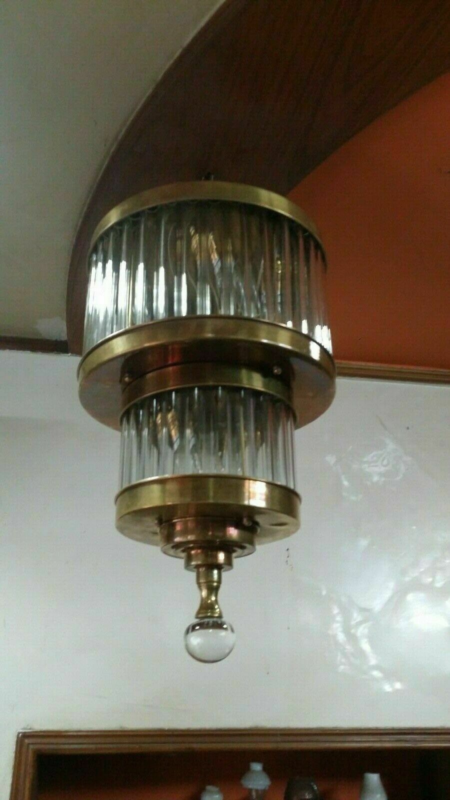 Vintage Art Deco Brass & Glass Rod Ceiling Fixture 6 Light - Etsy