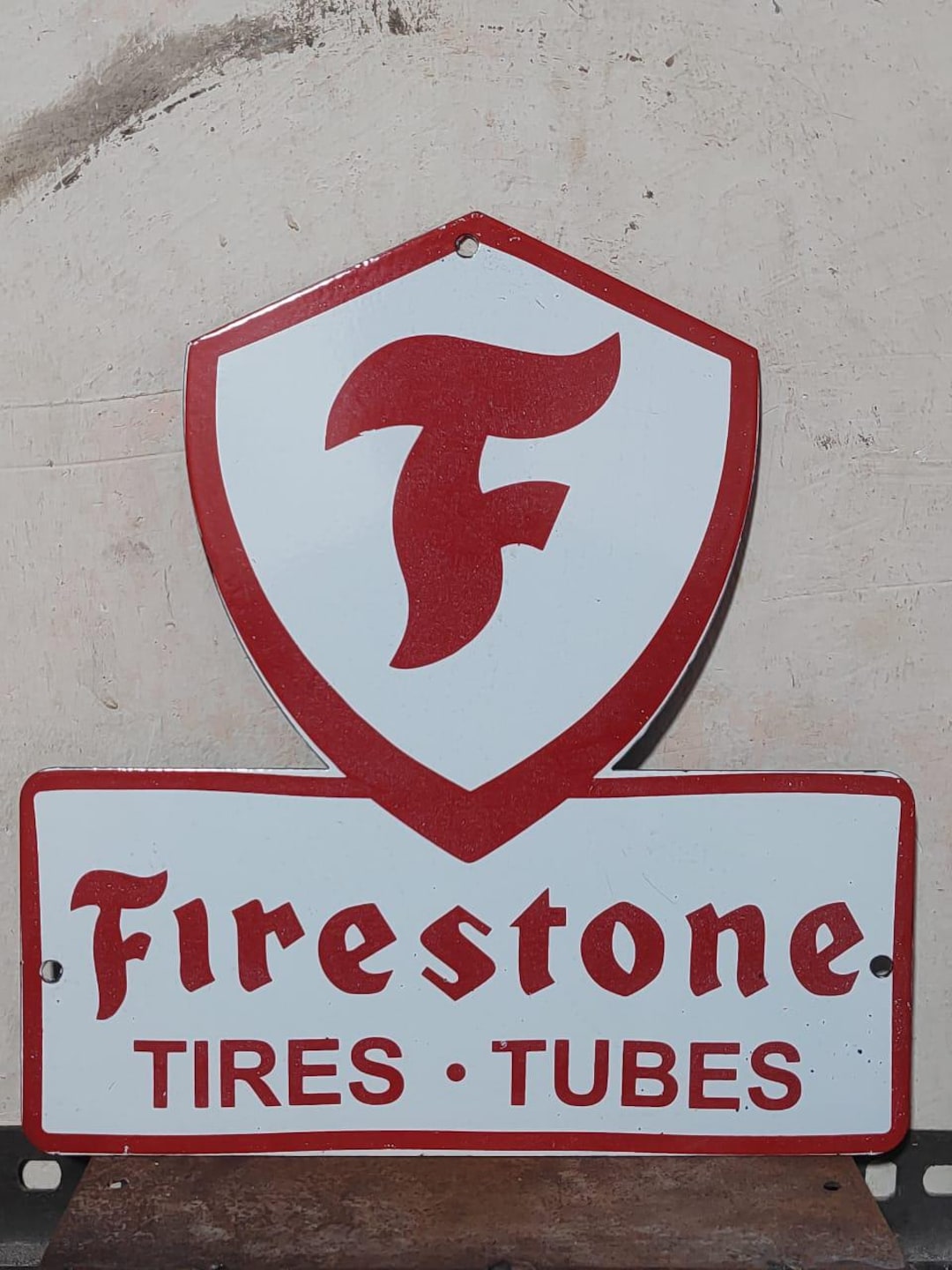 Rare Vintage Enamel Firestone Tires Tubes 10x9.5 Inches Single Sided ...