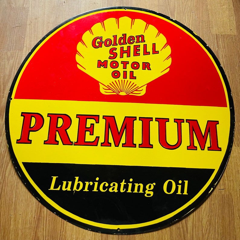 Golden Shell Premium Lubricating Oil Advertising Antique Vintage ...