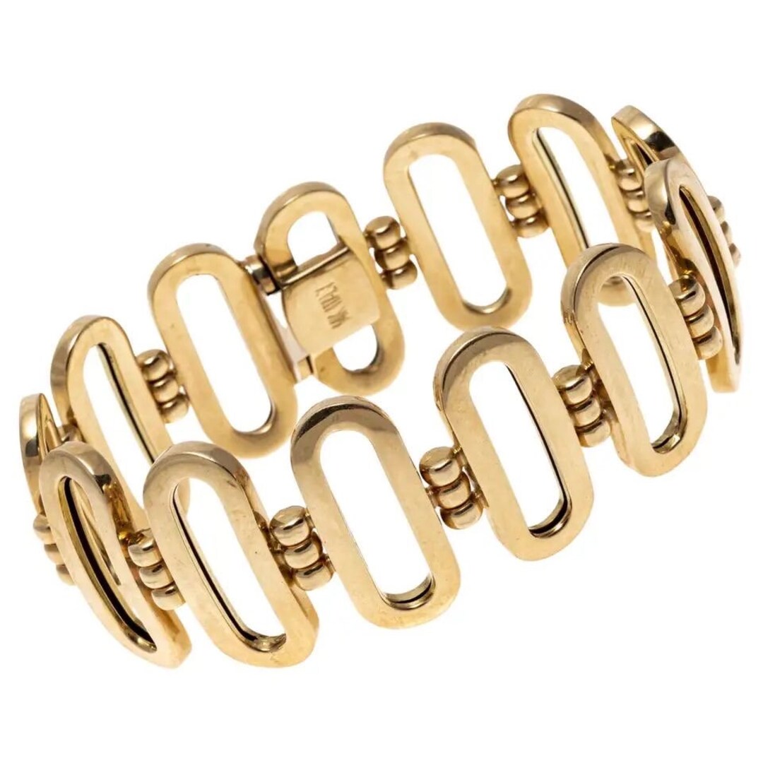 Elegant Stunning 14K Yellow Gold Retro Elongated Vertical Chunky Oval ...