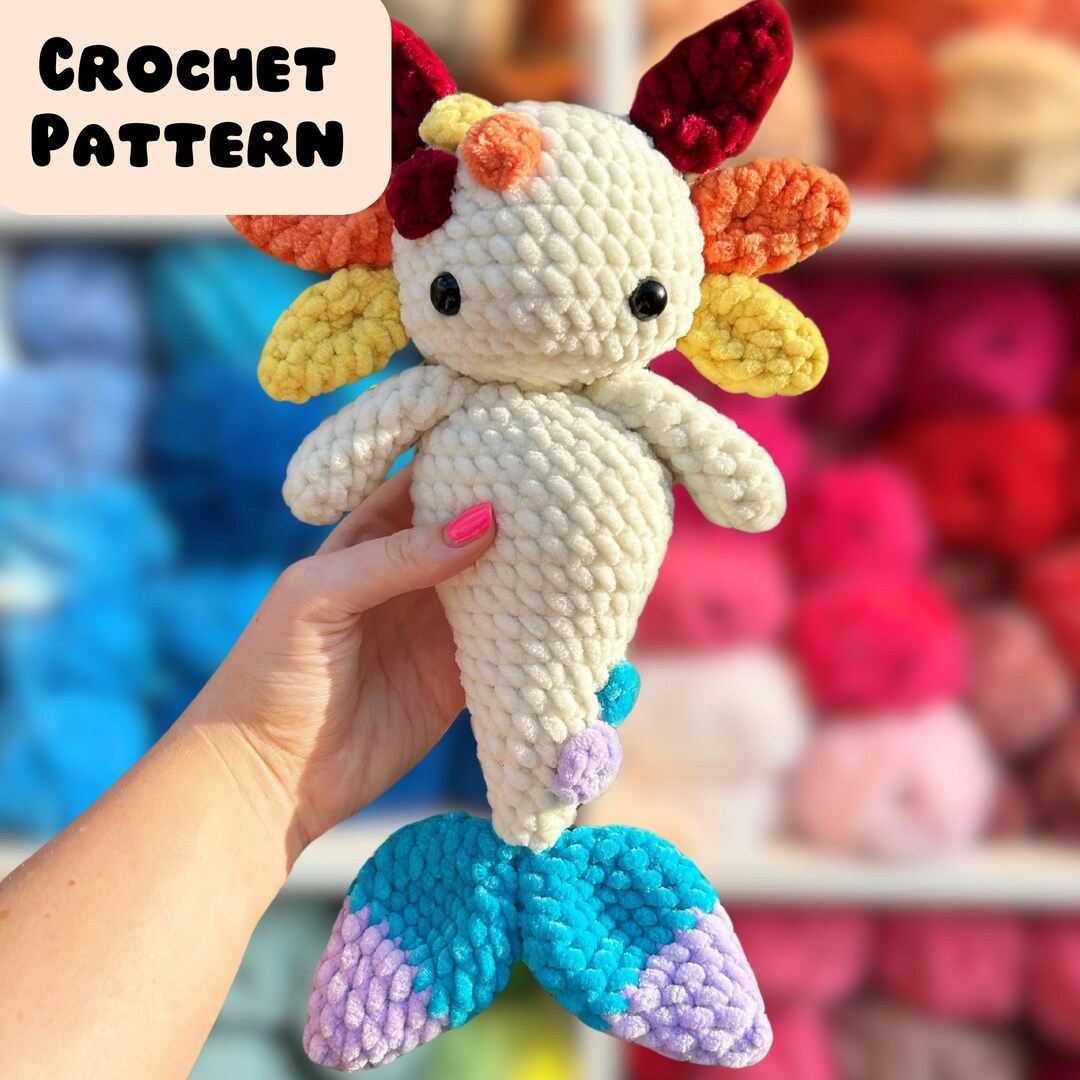 Rainbow Axolotl Mermaid Crochet Pattern, Amigurumi Plushie (PDF Pattern ...