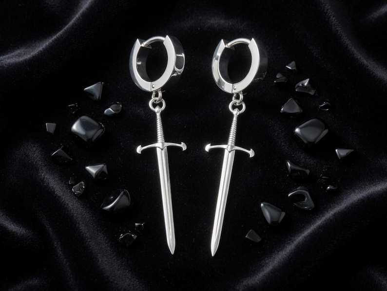 Sterling Silver Sword Earrings, Medieval Blade Charm, Minimal Jewelry ...