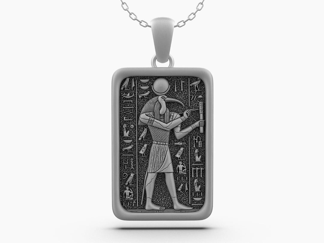 Egyptian Ra Pendant in Sterling Silver – Sun God Hieroglyphic Necklace ...