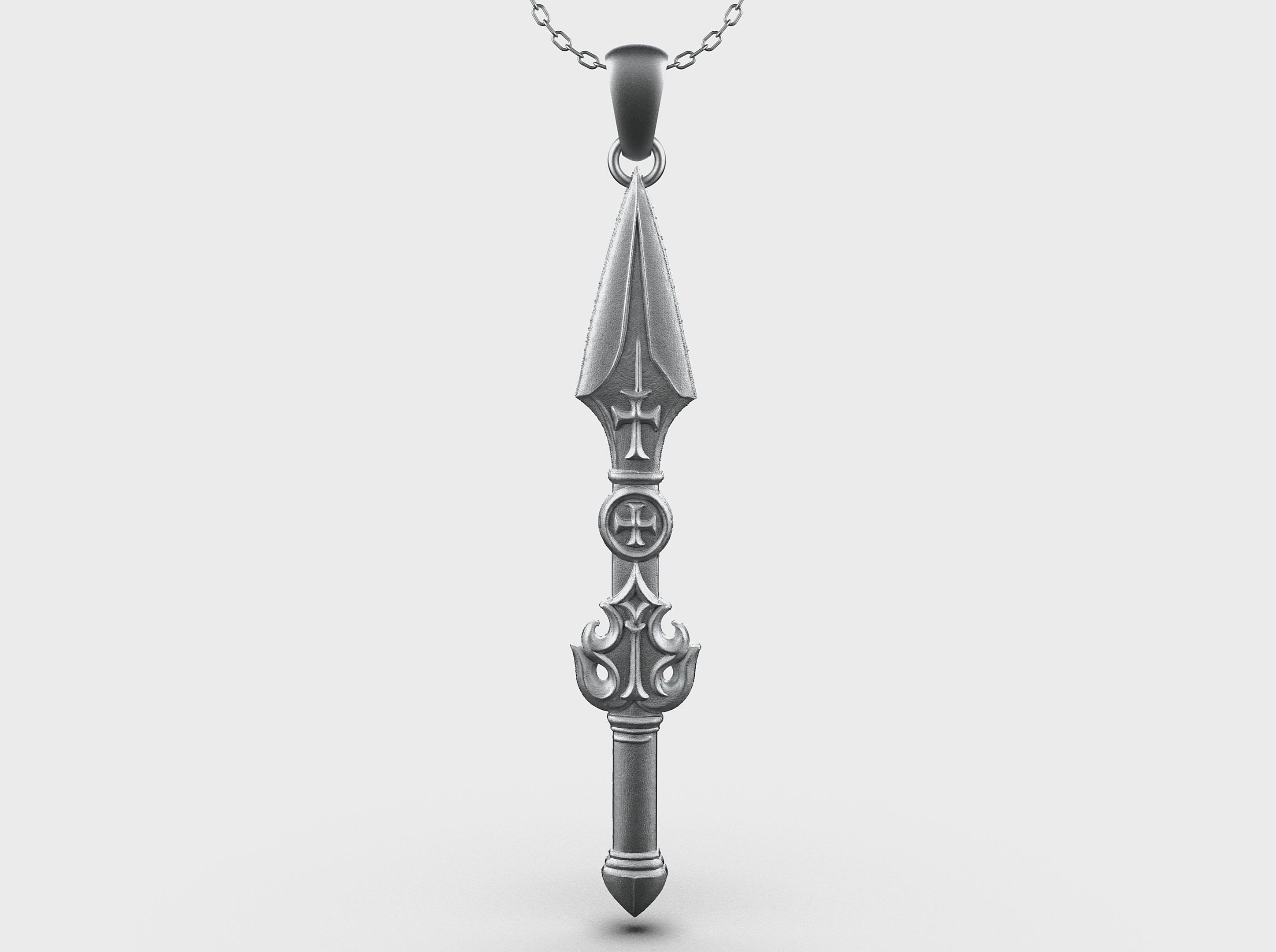 Sterling Silver Holy Lance Pendant: Spear of Destiny Templar Necklace ...