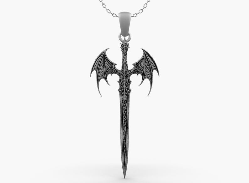 Dragon Wing Sword Silver Pendant – Handmade Sterling Silver Necklace ...