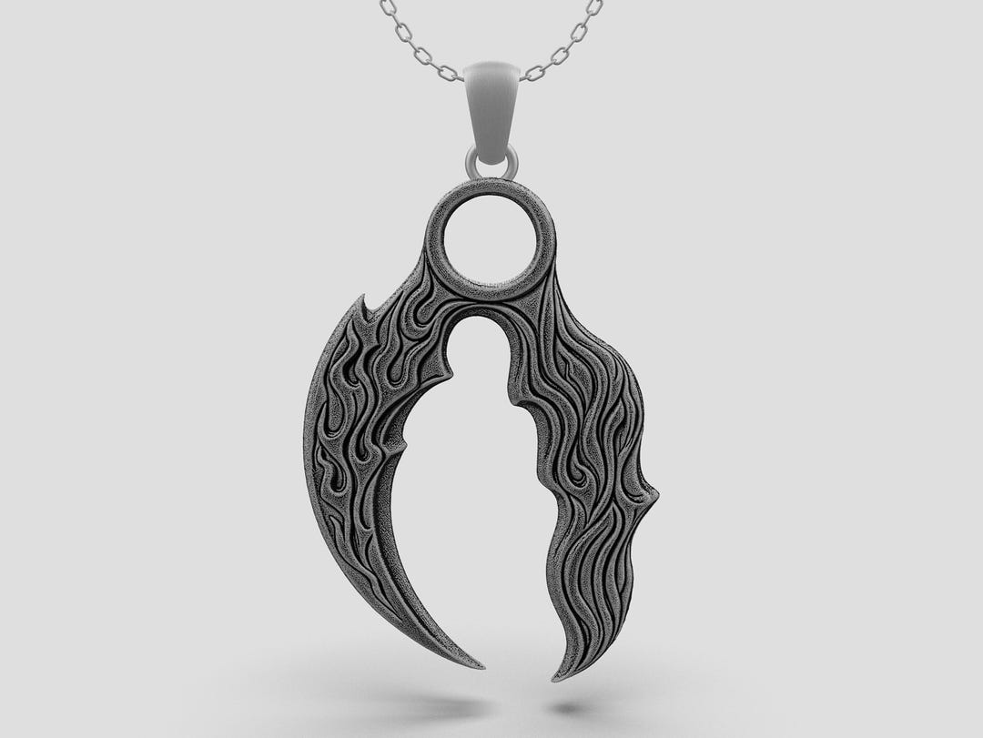 Flame Karambit Pendant – Silver Gamer Necklace for Him & Her | Fantasy ...