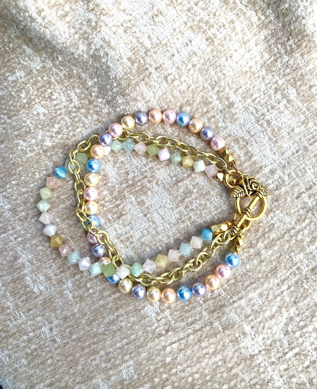 3 Strand Multi-color Gemstone Chain Bracelet - Etsy