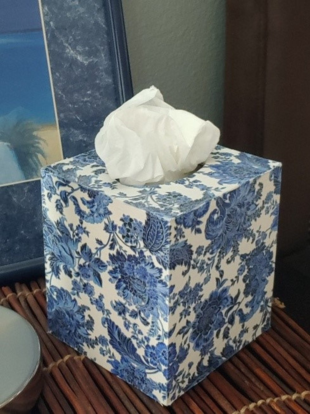 Dark Blue Tissue Box Vintage Tissue Box Chinoiserie Tissue - Etsy