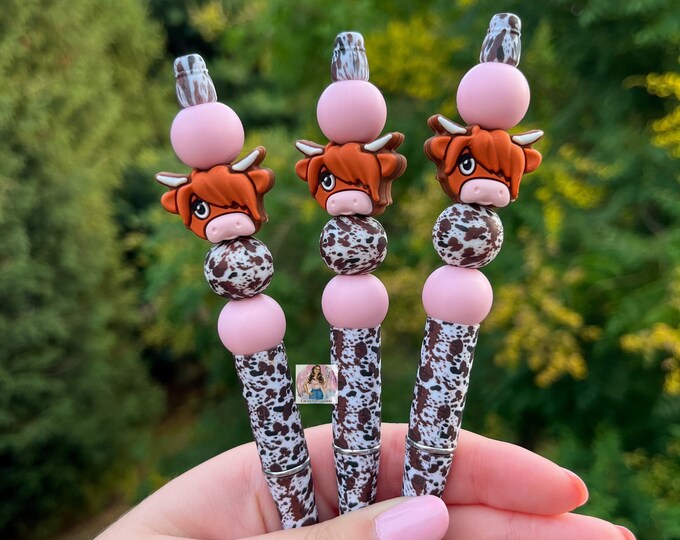 Highland Cow Print Pen Cow Print Pen Cow Beaded Pen Cow Print Pens Cow ...