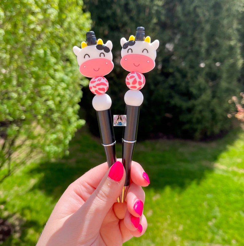 Pink Cow Pen | Cow Beaded Pen | Cow Pen | Pink Cow | Silicone Beaded ...