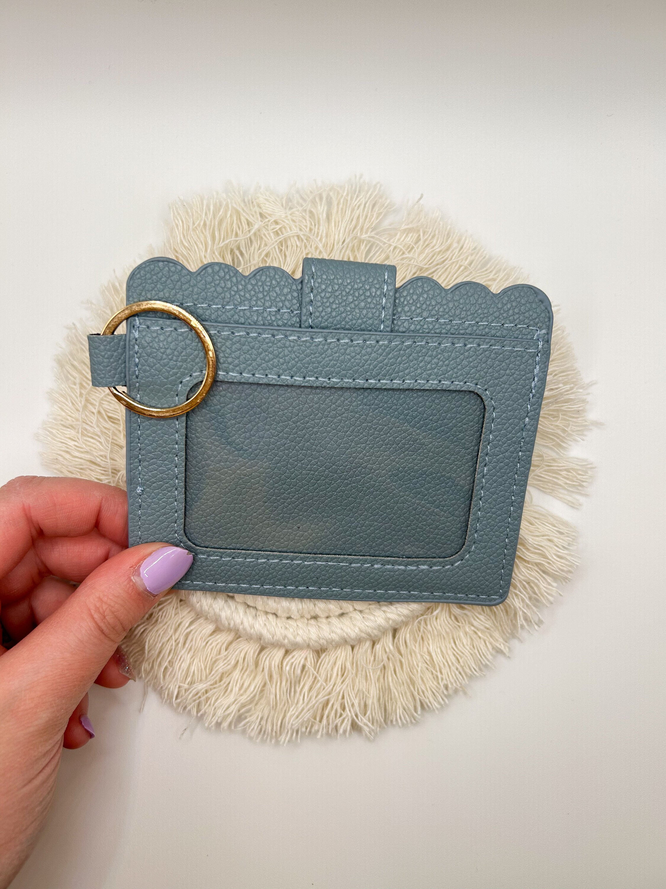 Dusty Blue-gray ID Wallet | Blue Wallet Beaded Wristlet Keychain Add on ...