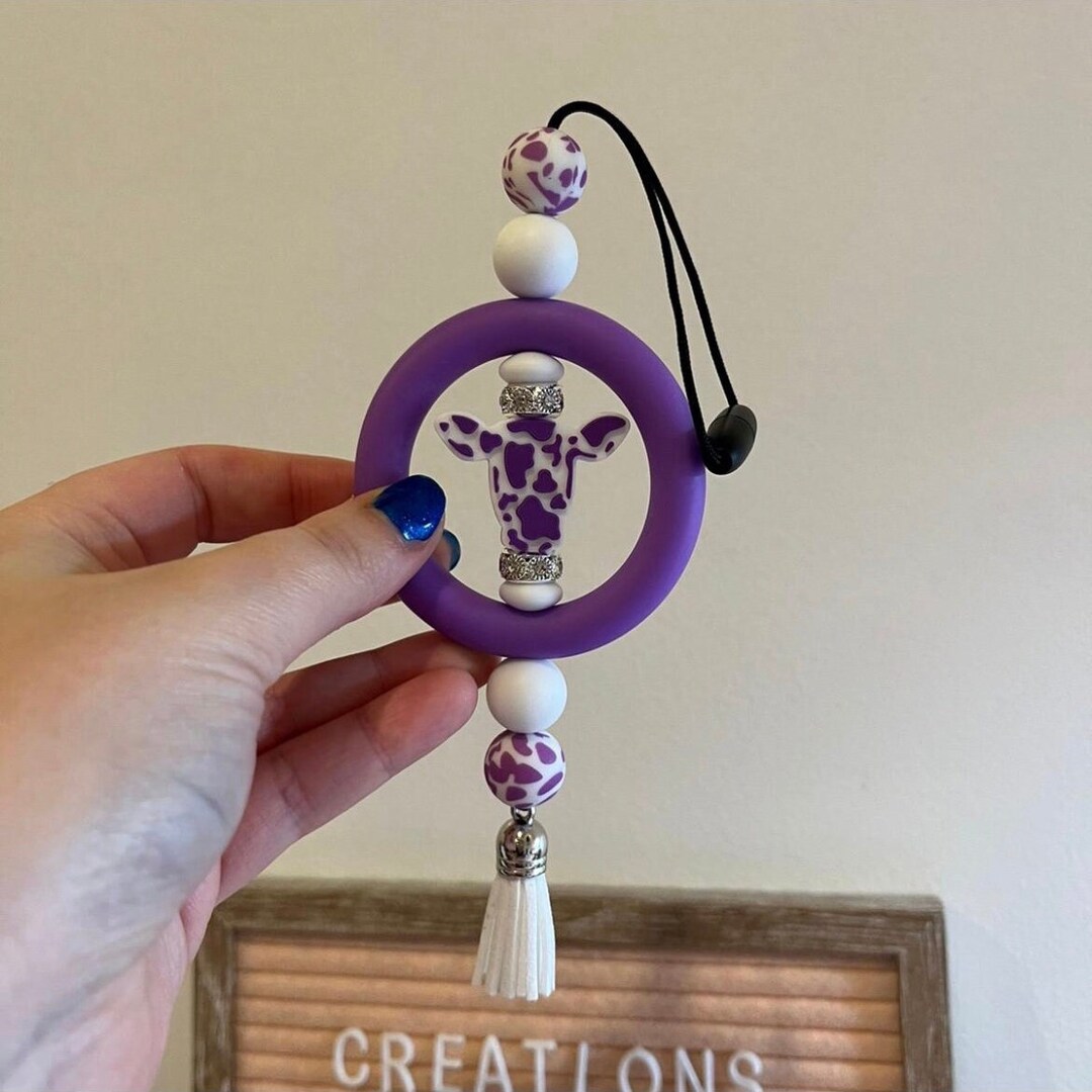 Purple Cow Print Beaded Car Charm | Cow Print Car Accessories | Cow ...