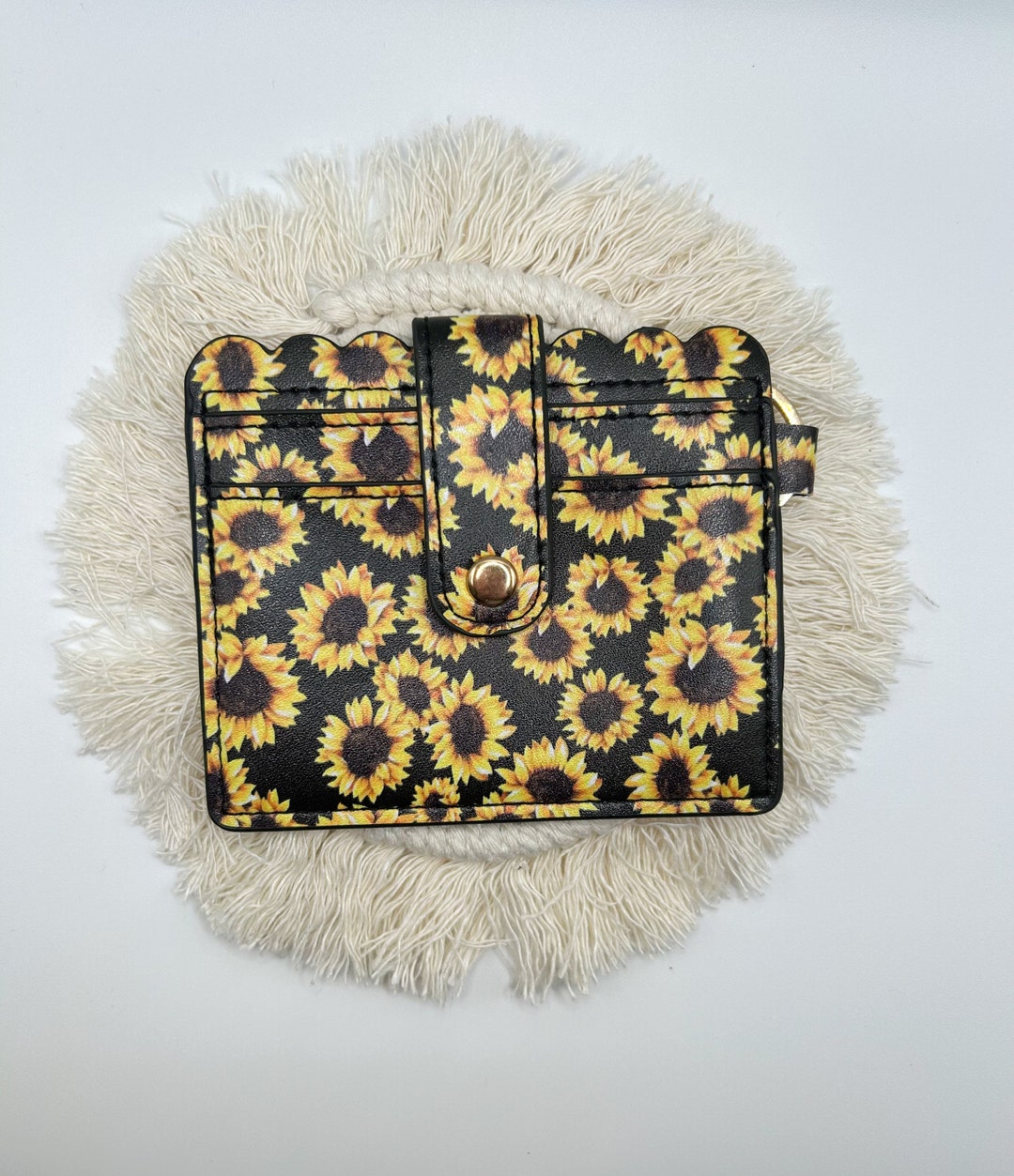 Sunflower ID Wallet | Flower Print Wallet Beaded Wristlet Keychain ...