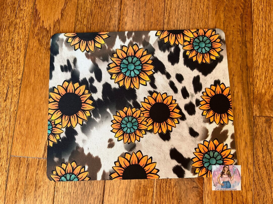 Cowhide Mouse Pad Western Sunflower Mouse Pad Cow Print Mouse Pad Cow ...
